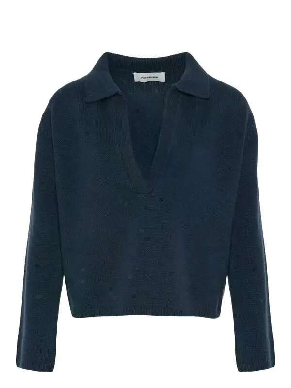 YVES SALOMON Collared Knit Sweater - Blue
