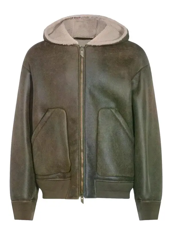 SALVATORE SANTORO Hooded Zip Leather Jacket - Green