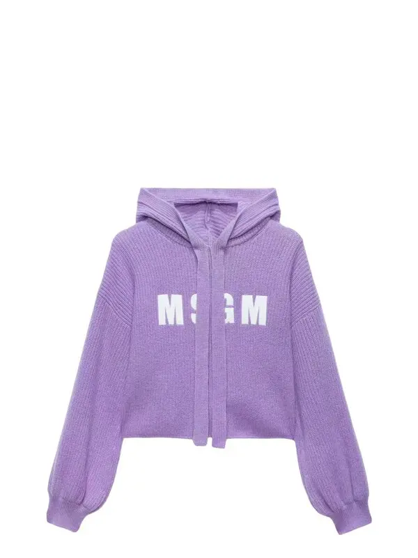 MSGM Balloon-sleeve Knit Hoodie - Purple