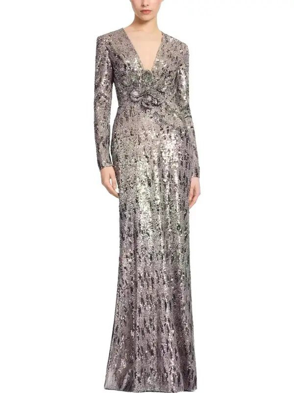 Elie Saab Sequin-embellished Maxi Dress - Grey