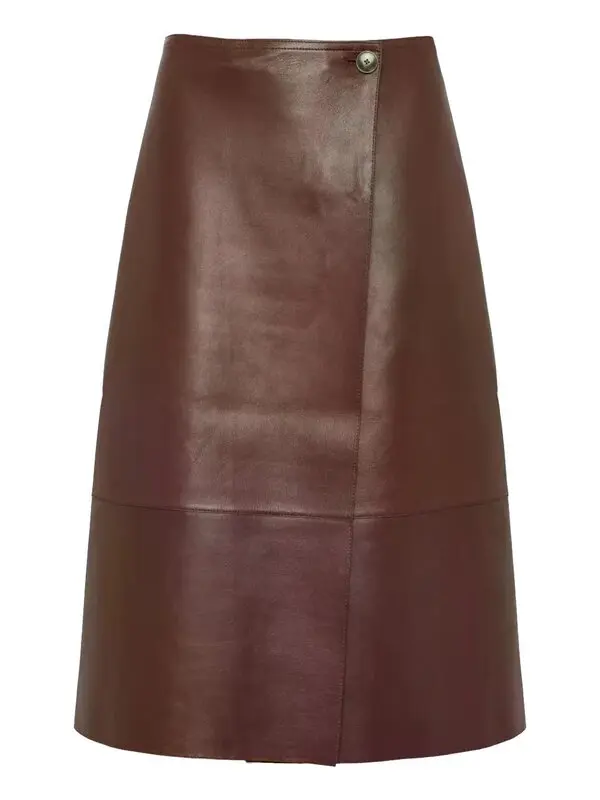 YVES SALOMON Leather Wrap Midi Skirt - Brown