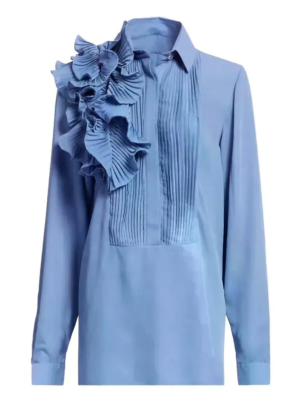 Elie Saab Ruffled Chiffon Shirt - Orient Blue