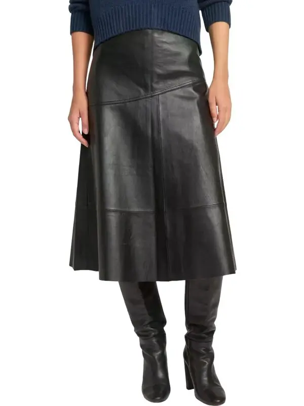 YVES SALOMON Flared Leather Midi Skirt - Black