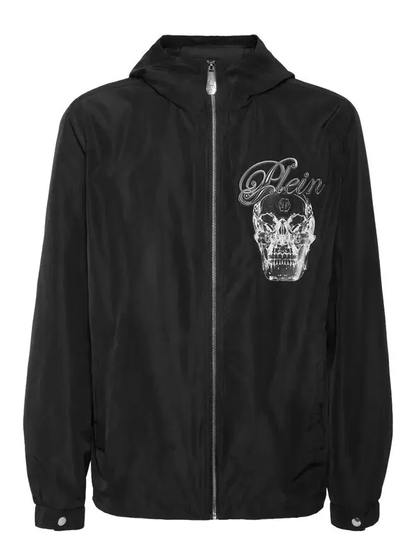 Philipp Plein Glass Skull Hooded Windbreaker - Black