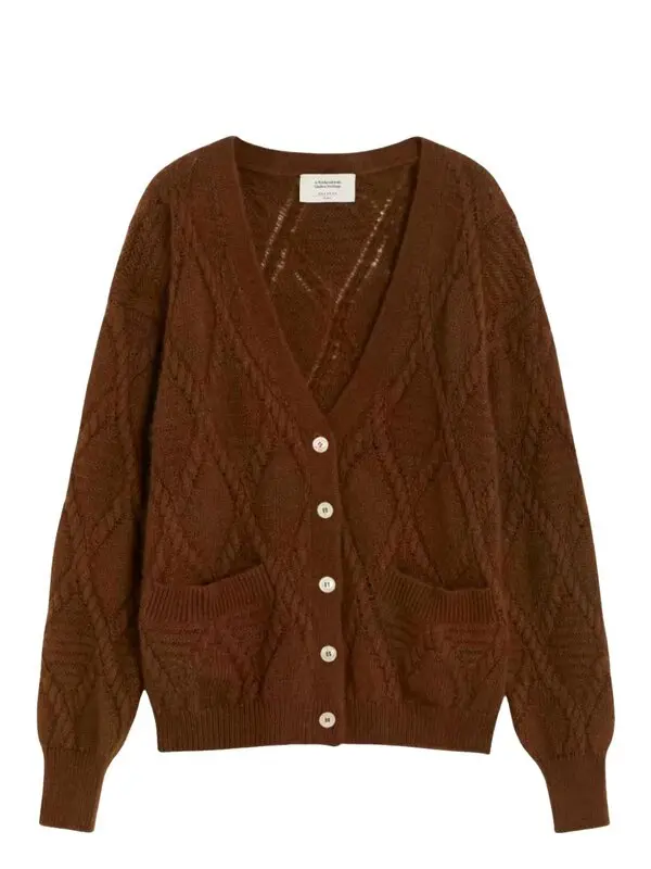 Max Mara Diamond-pattern Cable-knit Cardigan - Brown