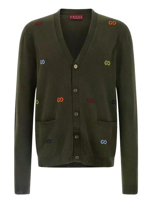 Gucci Gg Intarsia Cashmere Cardigan - Green