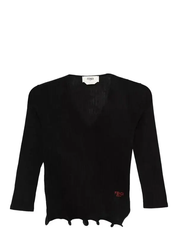 Fendi V-neck Long Sleeve Top - Black