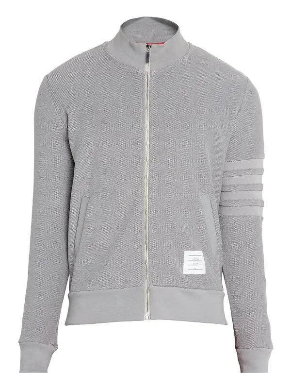 Thom Browne Cotton 4-bar Stripe Full-zip Sweater - Light Grey