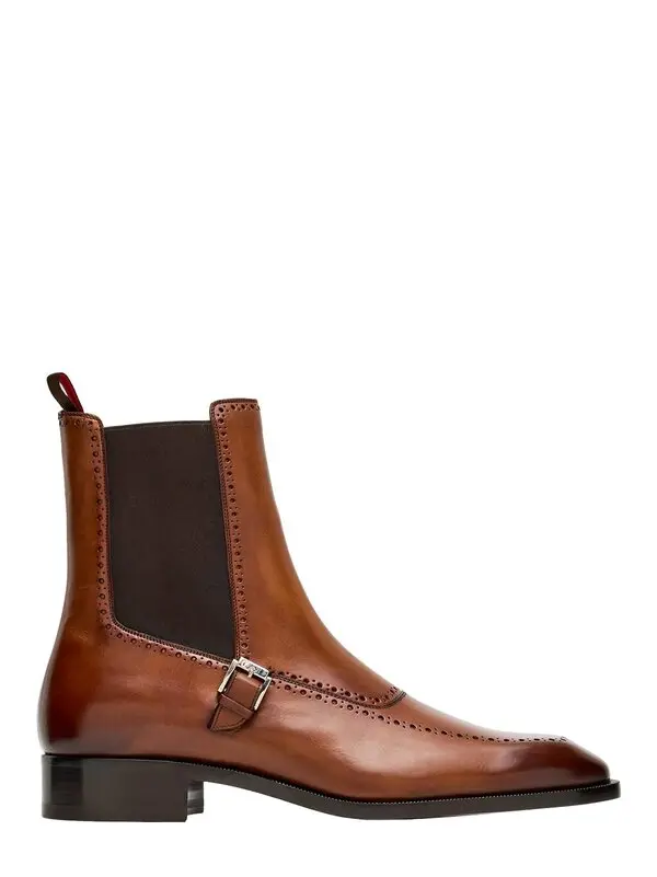 CHRISTIAN LOUBOUTIN Sartosea Brogue Patina Leather Chelsea Boots - Brown