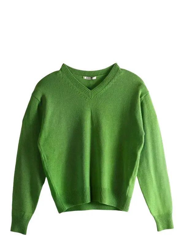 Auralee V-neck Ribbed Sweater - Green
