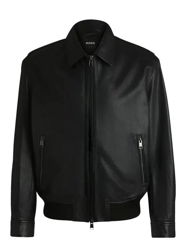 Hugo Boss Leather Bomber Jacket - Black