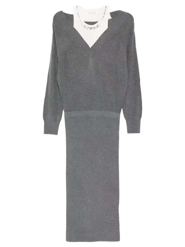 Liu Jo V-neck Knitted Midi Dress - Grey