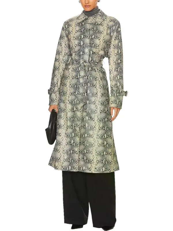 Simkhai Python-print Belted Trench Coat - Grey