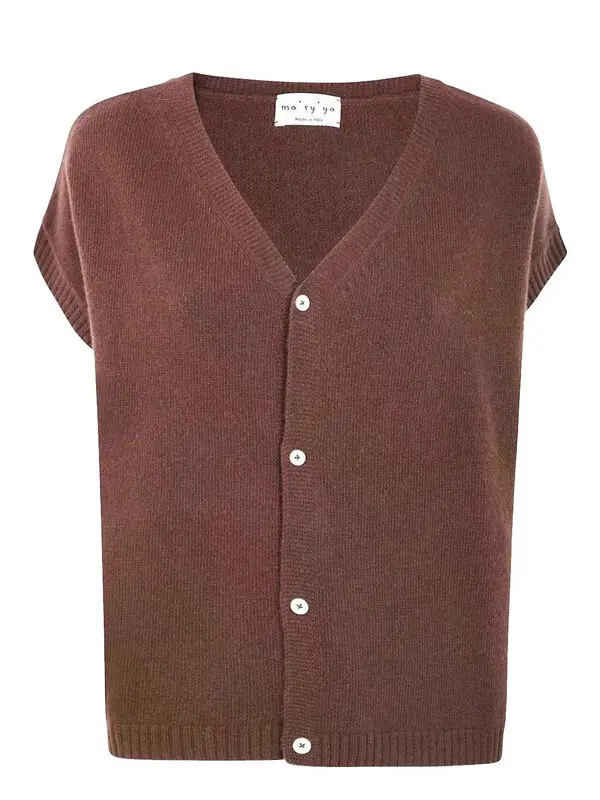 MA'RY'YA Knitted Button Vest - Brown
