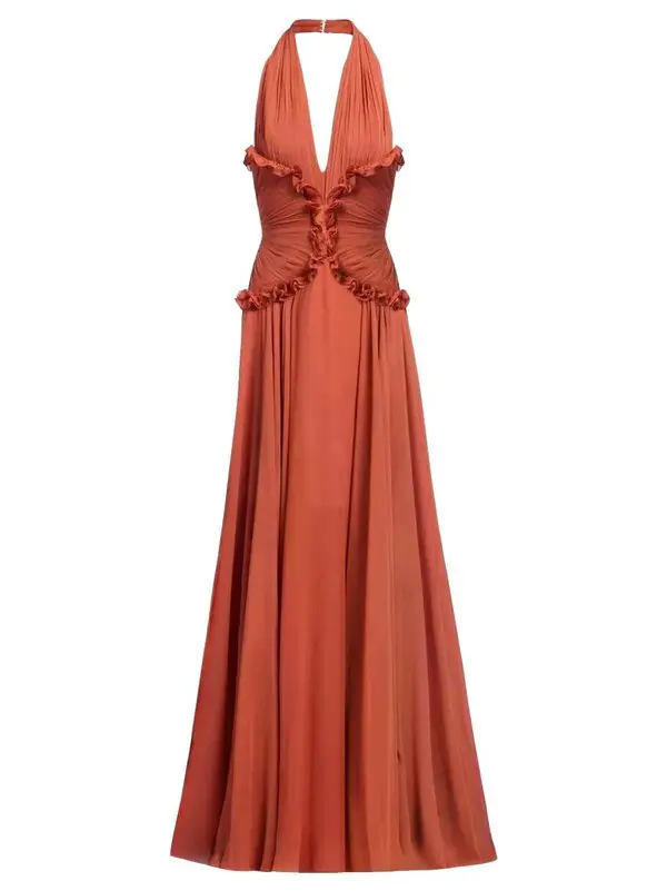 Elie Saab Silk V-neck Maxi Dress - Orange