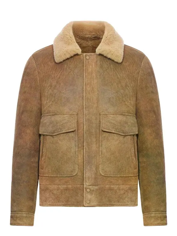 SALVATORE SANTORO Shearling-collar Leather Jacket - Brown