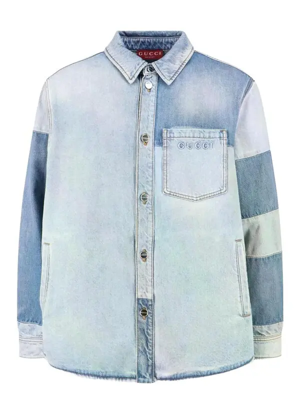 Gucci Gg-jacquard Denim Shirt - Blue