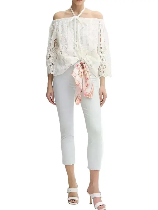 Guess Floral-print Denim Cropped Jeans - White