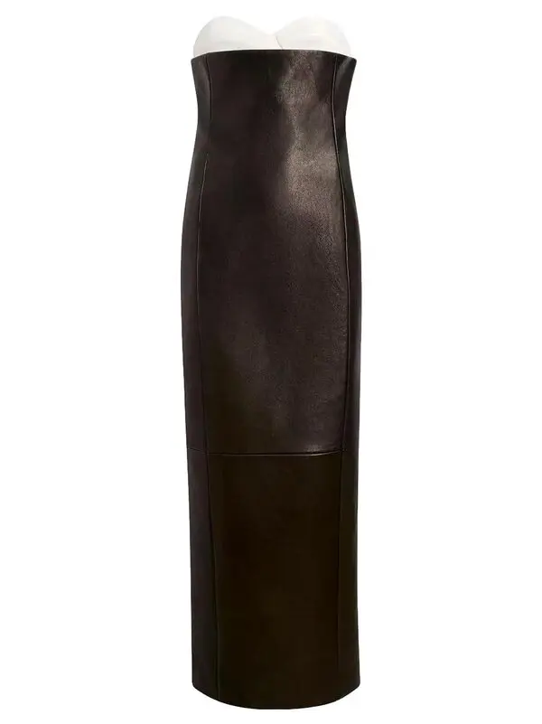 Khaite Yael Strapless Leather Maxi Dress - Black