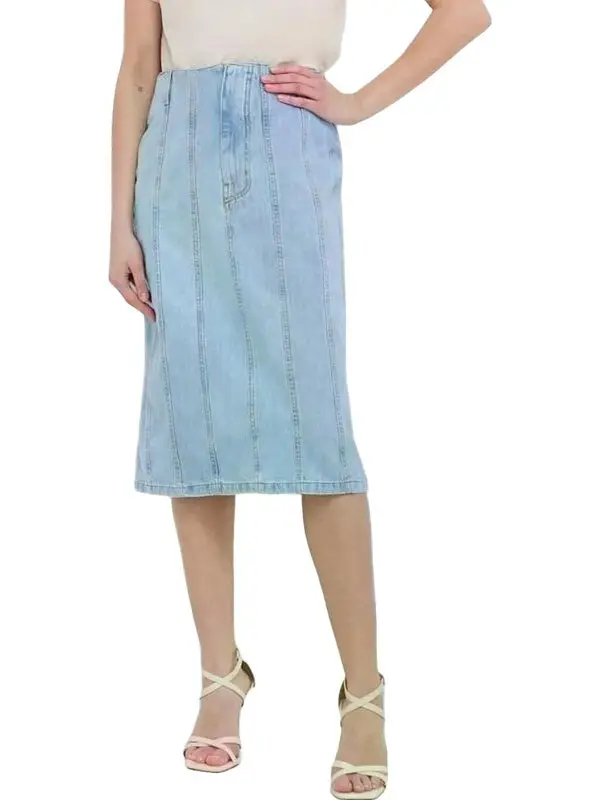 SILVIAN HEACH Denim Panelled Midi Straight Skirt - Blue
