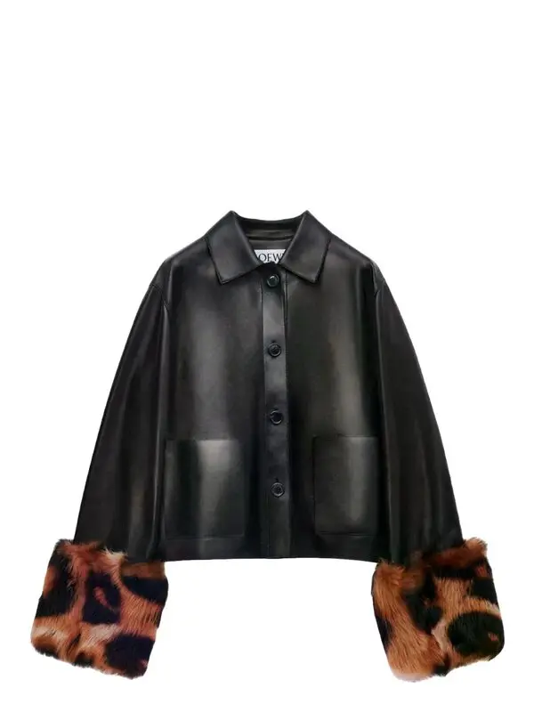 Loewe Fur-trim Leather Jacket - Black