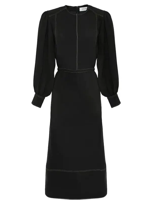 YVES SALOMON Drawstring-waist Puff-sleeve Midi Dress - Black