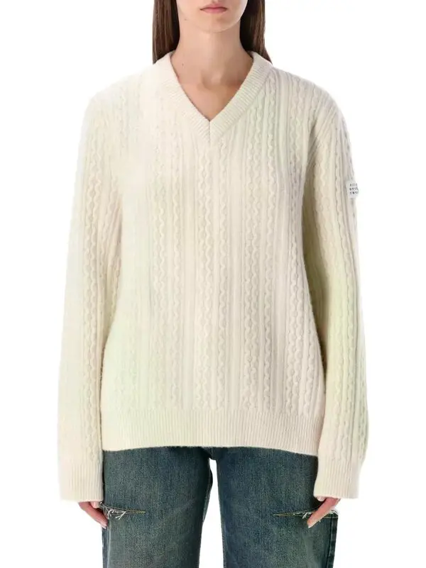 MAISON MARGIELA Cable-knit V-neck Sweater - Neutrals