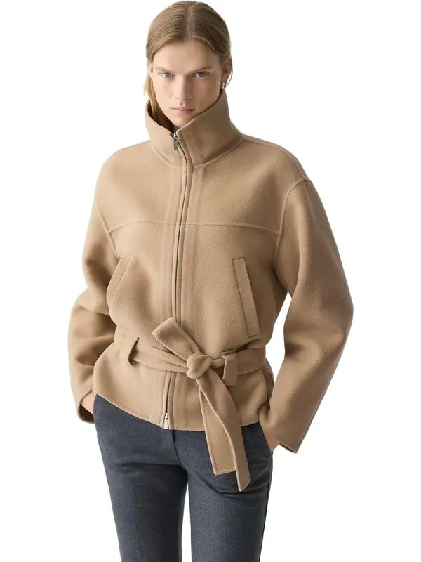 Theory Cropped Anorak Jacket In Textured Wool-cashmere - Palomino