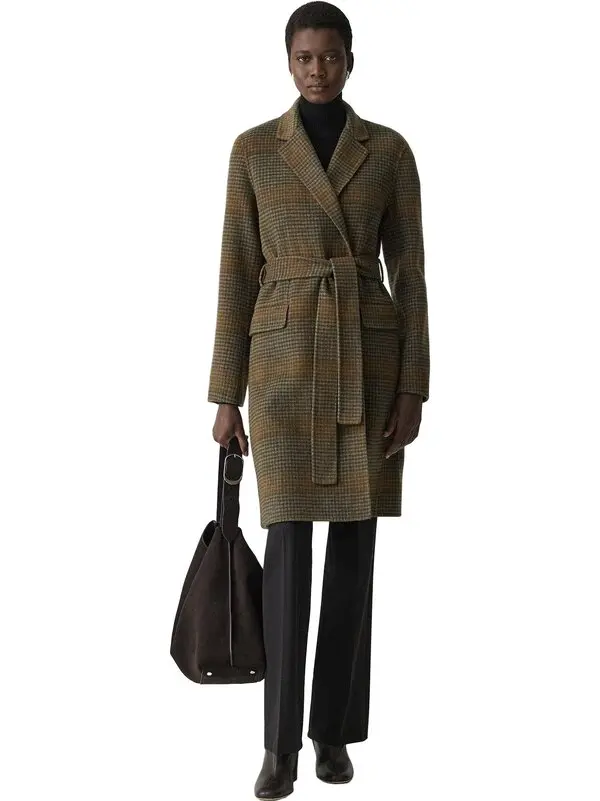 Theory Plaid Wool-cashmere Belted Coat - Brass Multi