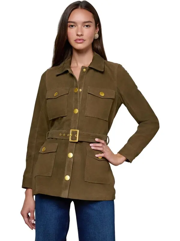 L'Agence Ishani Suede Belted Jacket - Olive