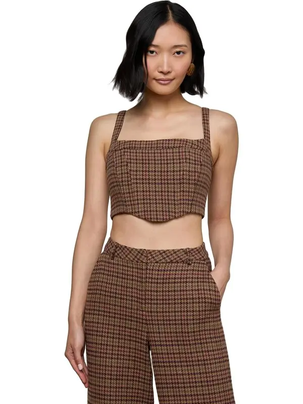 L'Agence Tiffany Houndstooth Corset Top - Brown Multi Houndstooth