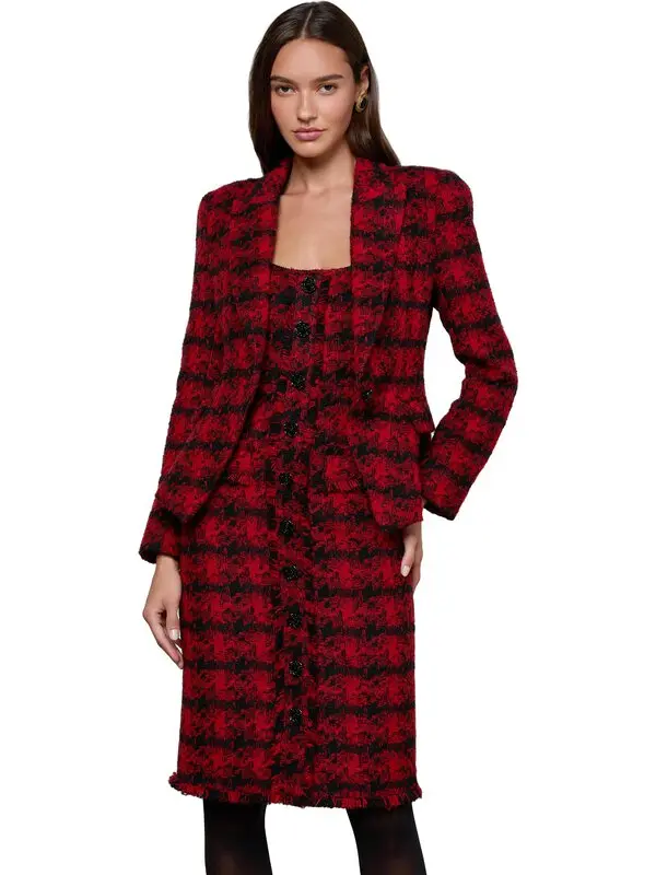 L'Agence Kaisley Tweed Blazer - Red Black Houndstooth