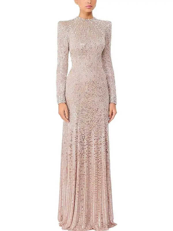 Jenny Packham Embellished Mock-neck Maxi Gown - Desert Sand