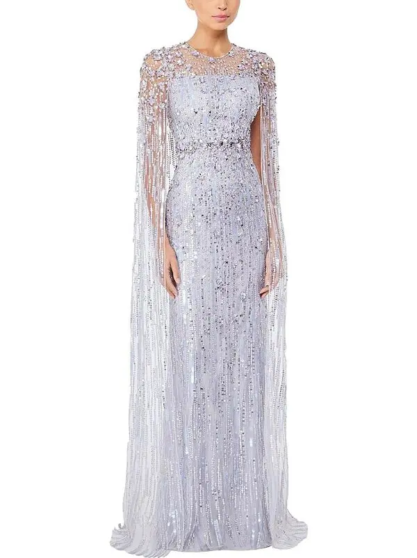 Jenny Packham Embellished Cape Maxi Dress - Cloud