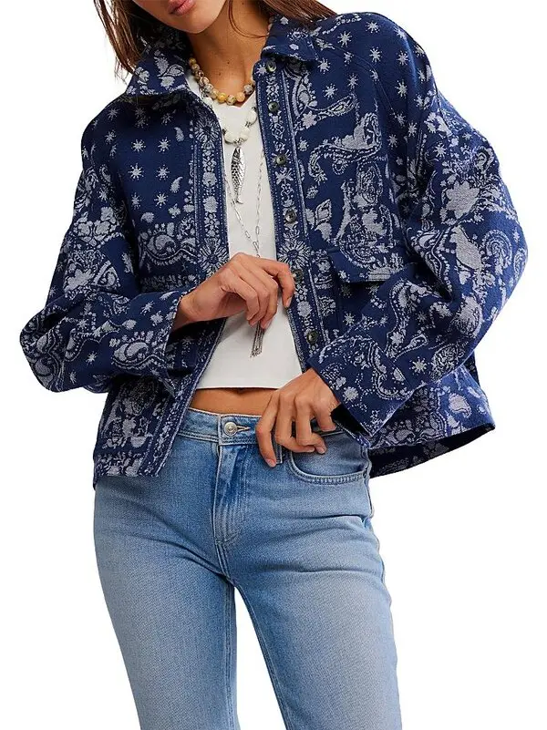 Free People Bandana Jacquard Shirt Jacket - Indigo