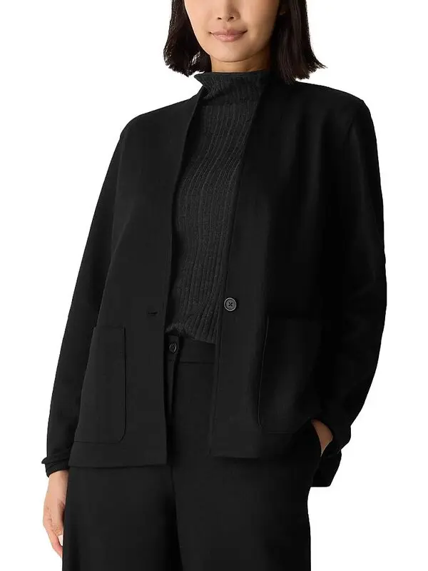 Eileen Fisher Wool High Collar Jacket - Black