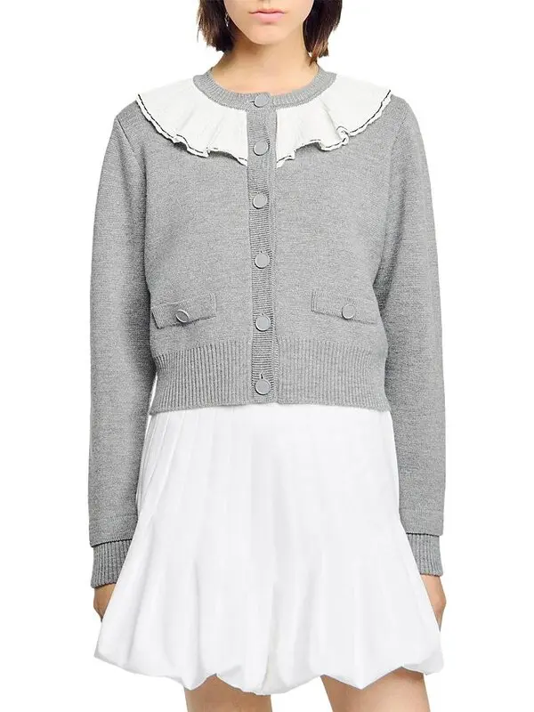Sandro Contrast Collar Cardigan - Grey