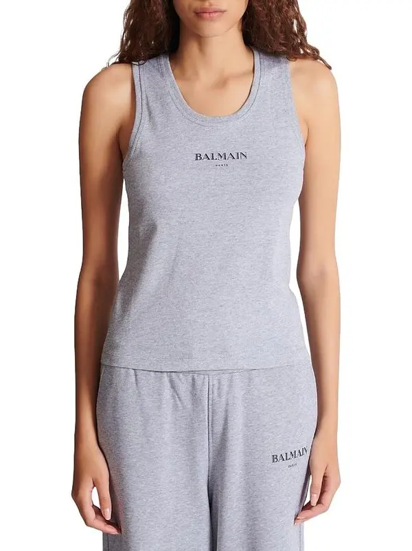 Balmain Tank Top With Print - Grey