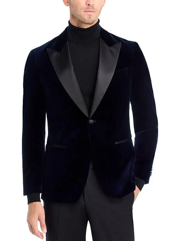 BOSS Velvet Satin Peak Slim Fit Dinner Jacket - Dark Blue