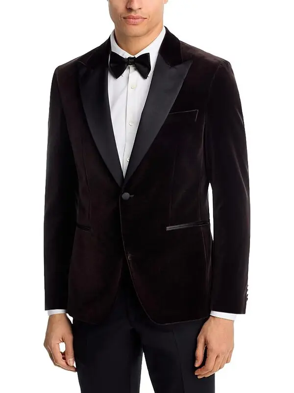 BOSS Velvet Satin Peak Slim Fit Dinner Jacket - Dark Brown
