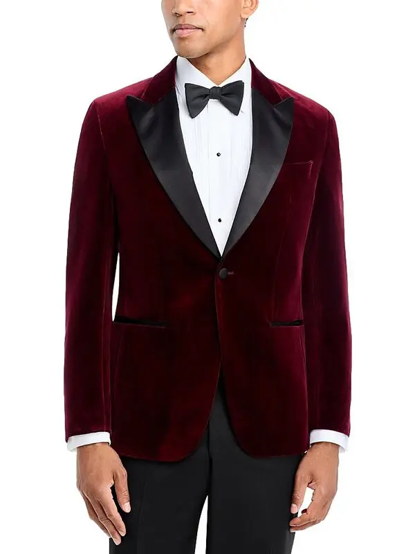 BOSS Velvet Satin Peak Slim Fit Dinner Jacket - Dark Red