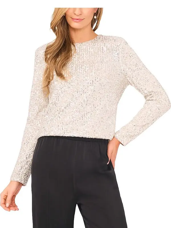 CECE DUPRAZ Long Sleeve Crewneck Top - Champagne