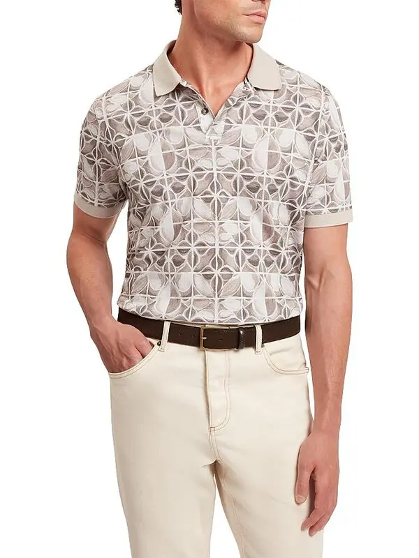 Ted Baker London Ericke Short Sleeve Floral Geo Pique Cotton Polo - Ecru