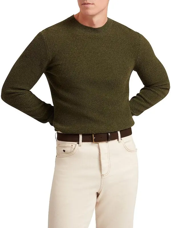 Ted Baker London Clacx Long Sleeve Waffle Stitch Crew - Olive
