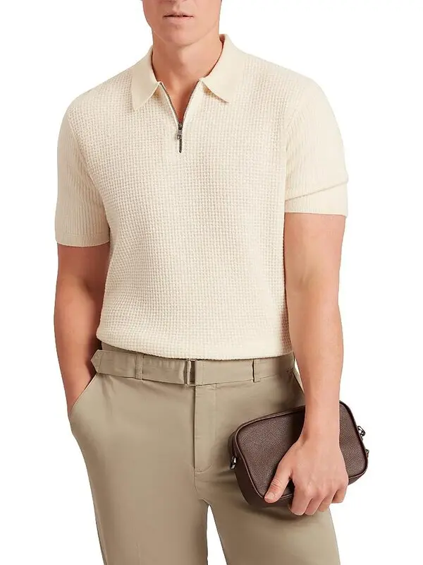 Ted Baker London Jaylon Waffle Stitch Zip Polo - Ecru