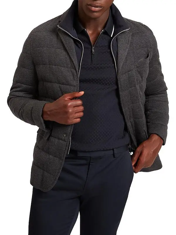 Ted Baker London Fine Knit Quilted Blazer With Mock Neck Liner - Charcoal