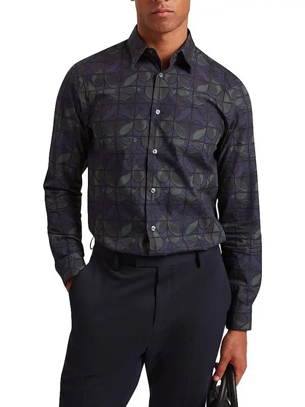 Ted Baker London Frankkn Regular Fit Floral Check Cotton Shirt - Navy