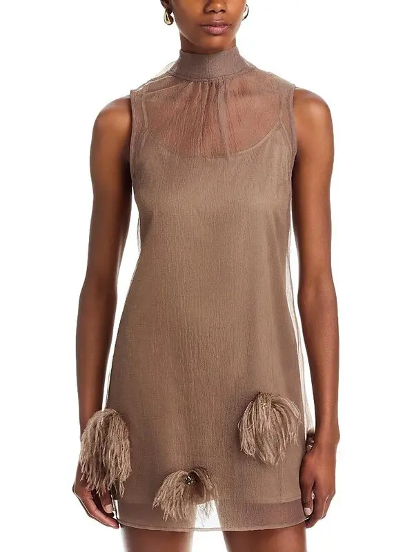 Staud Albee Embellished Mini Dress - Truffle