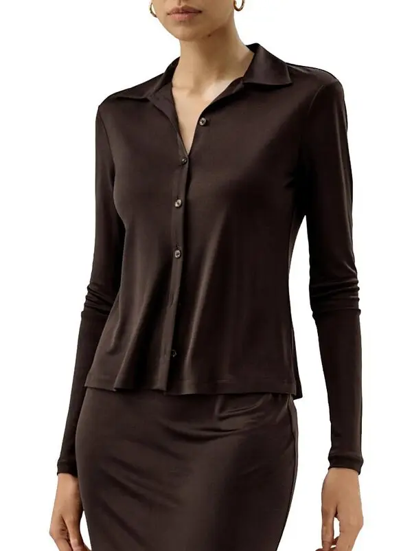 Lilysilk Basic Slim Silk Jersey Shirt - Cocoa