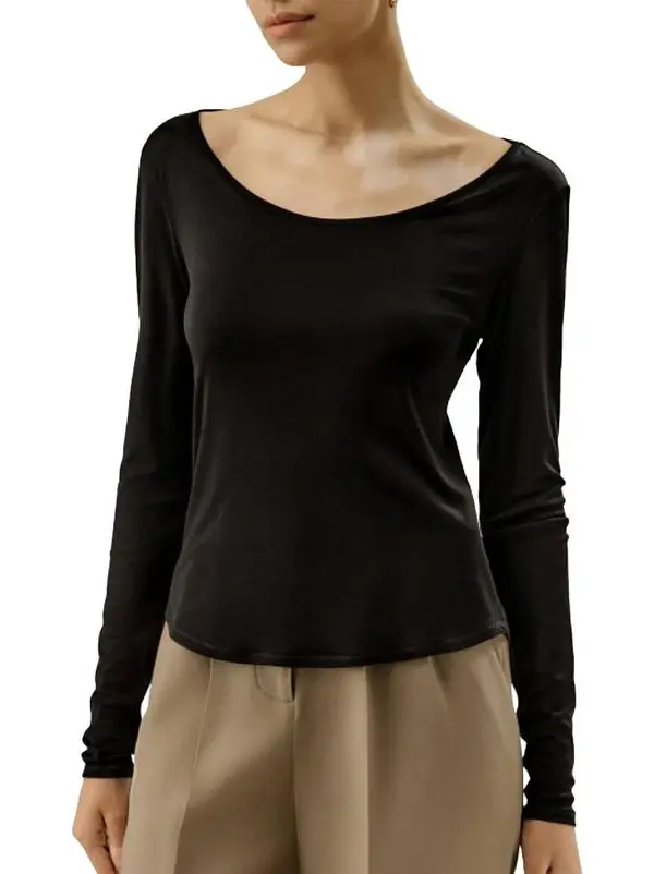 Lilysilk Slim Fit Scoop-neck Silk Top - Black